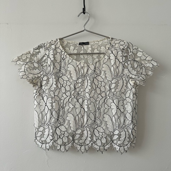 Zara | Tops | Zara The W Collection Blackwhite Lace Cropped Top | Poshmark